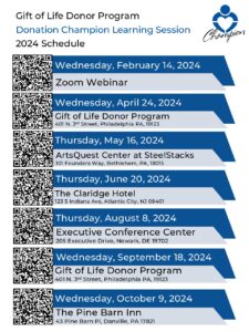2024 Donation Champion Schedule | Gift of Life Donor Program - Saving Lives Through Organ Donation