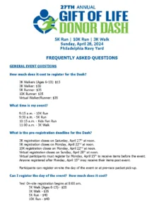 2024 Donor Dash FAQs | Gift of Life Donor Program - Saving Lives Through Organ Donation