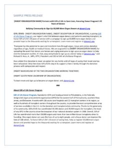 Sample Press Release | Gift of Life Donor Program - Saving Lives ...
